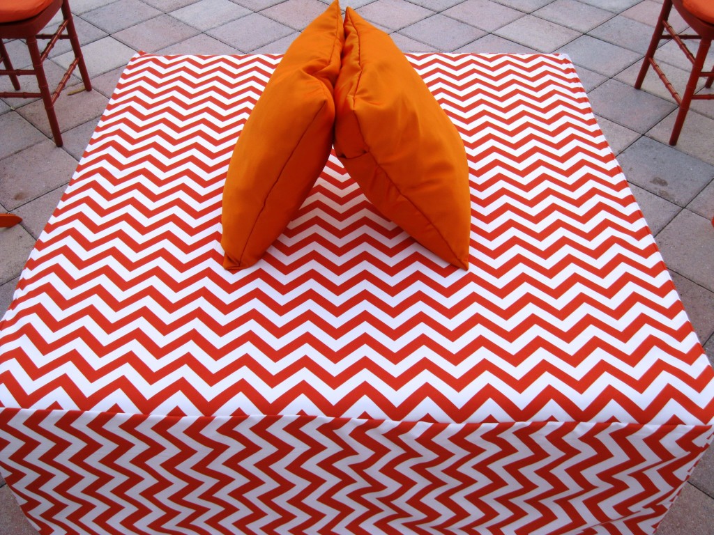 Mandarin Orange Chevron Linen Rental Tablecloth